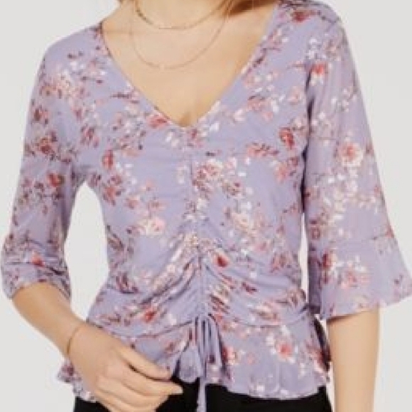 Almost Famous | Tops | Almost Famous Lilac Ruched Purple Floral Top ...